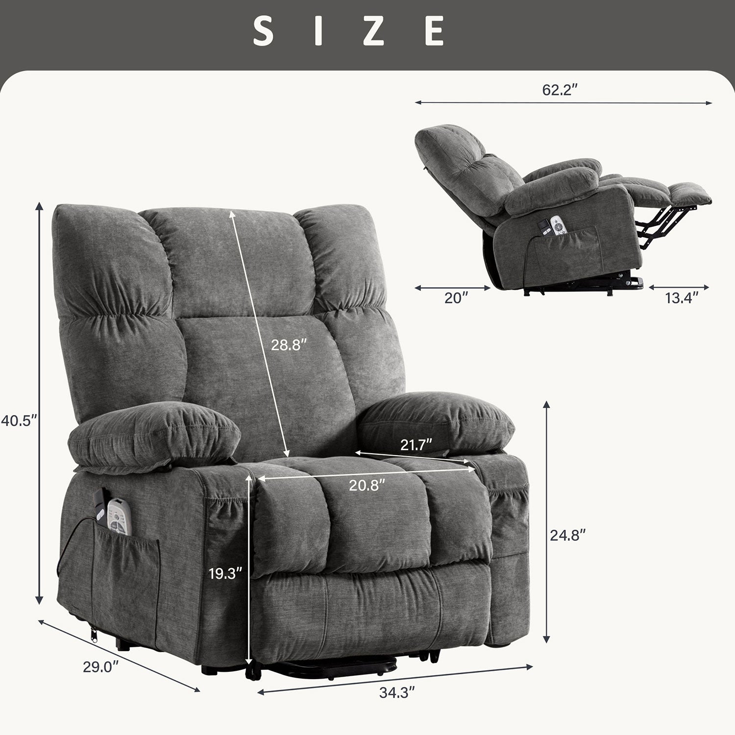 JONPONY Power Lift Recliner Chair Recliners for Elderly with Heat and ...